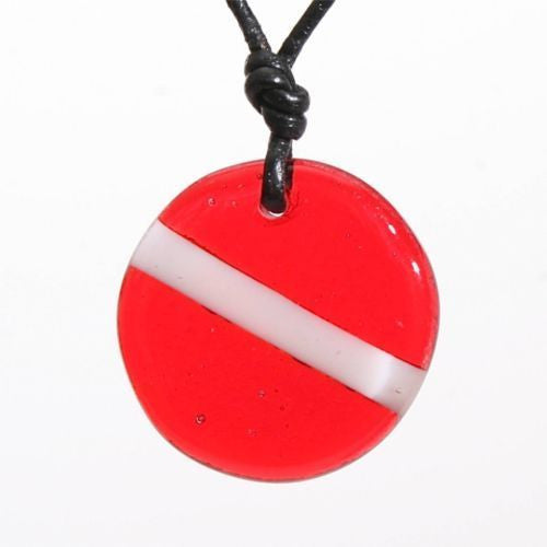 Scuba Diving Necklace Down Flag round Pendant Fused Glass– Zulasurfing ...