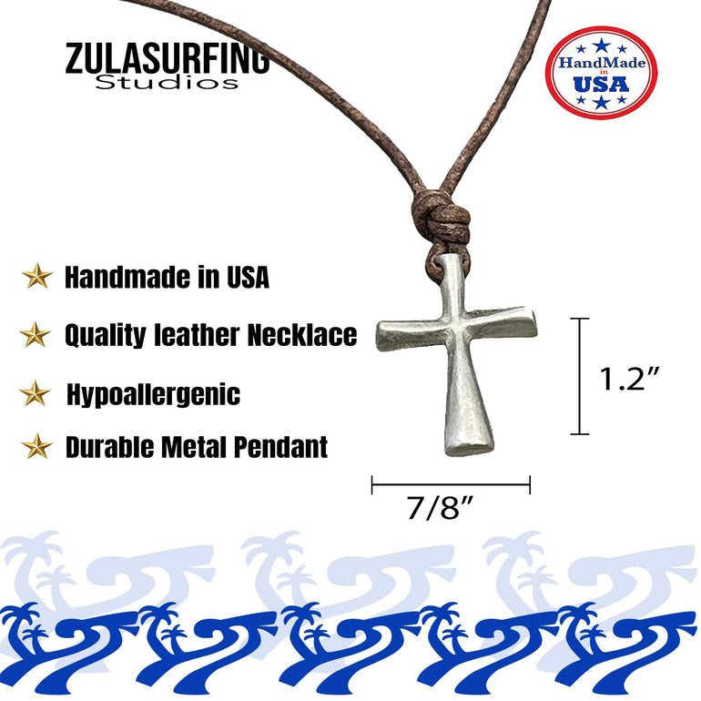 Surfer Necklace Cross on Distressed Leather Cord– Zulasurfing Studios
