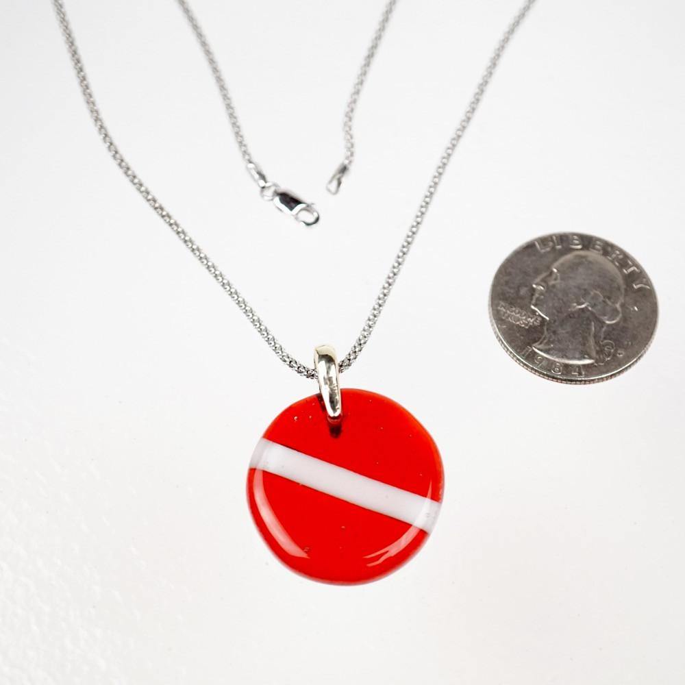 Scuba Diving Necklace Down Flag round Pendant Fused Glass - Zulasurfing ...